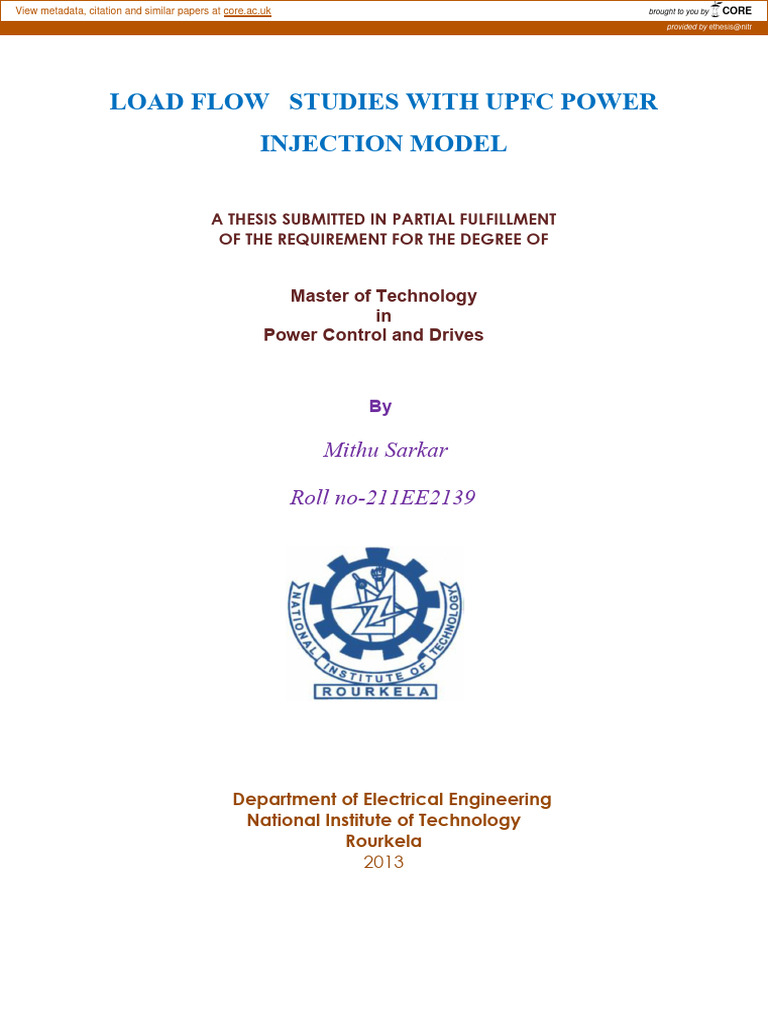 Load Flow Studies With Upfc Power Injection Model: Mithu Sarkar Roll no ...