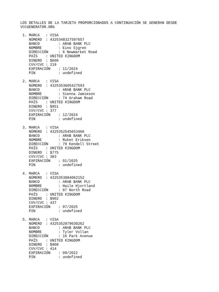 Detalles de Tarjeta | PDF