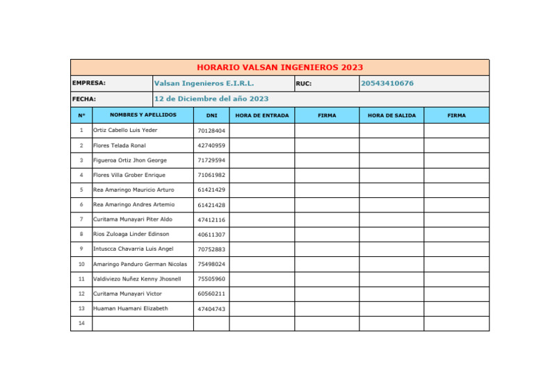 Horario de Valsan Ingenieros 2023 | PDF