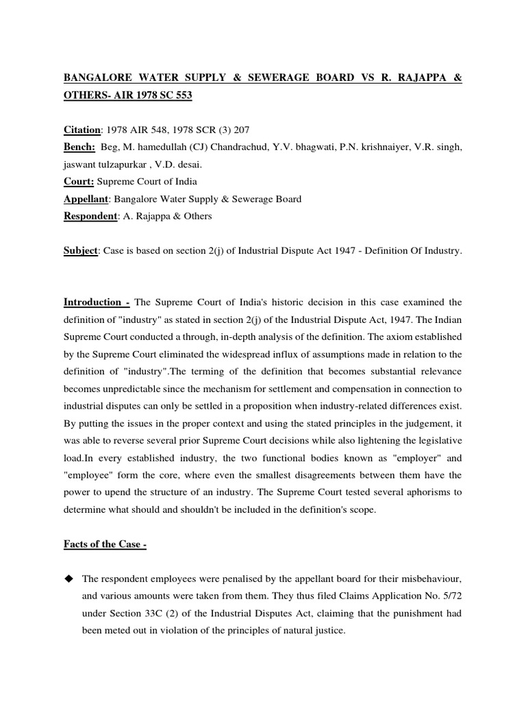 Bangalore Water Supply & Sewerage vs. R. Rajappa & Others | PDF