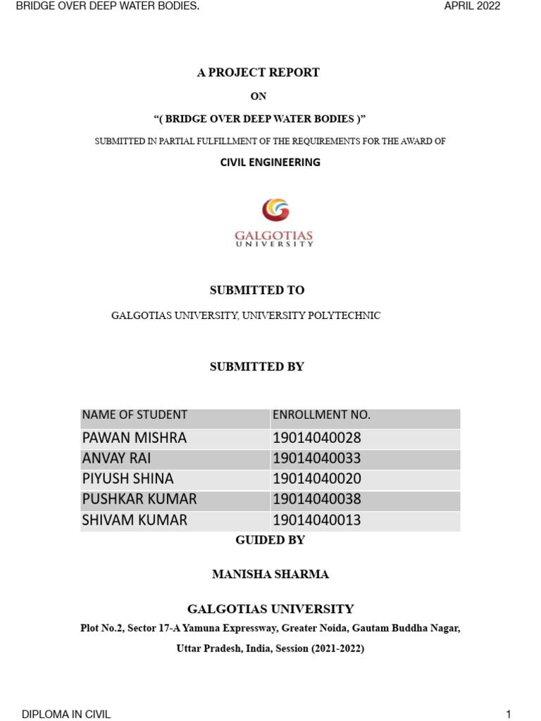 Bridge Over Deep Water Bodies Project | PDF