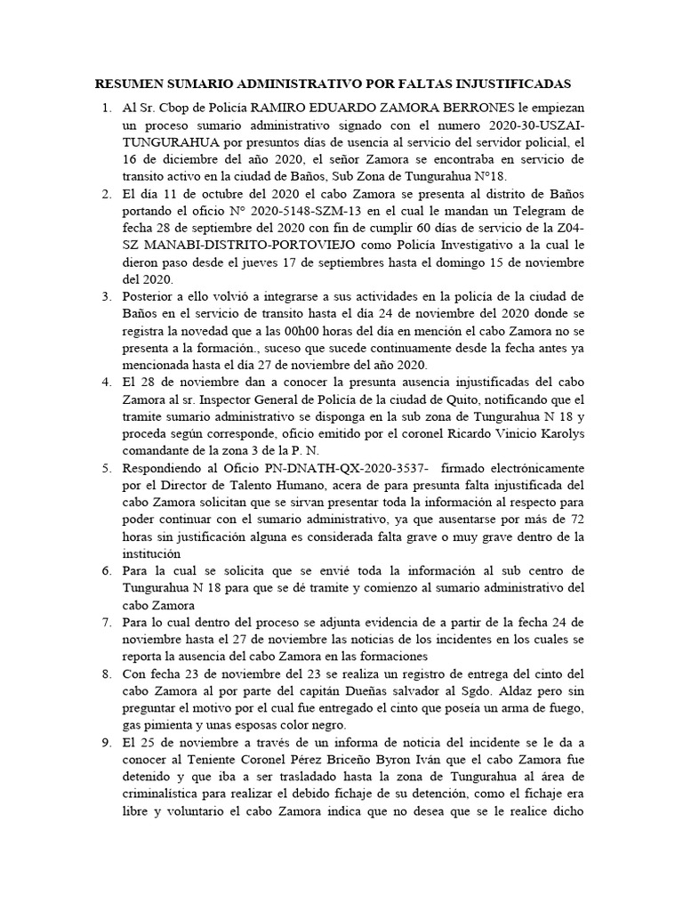 Resumen Sumario Administrativo | PDF | Policía