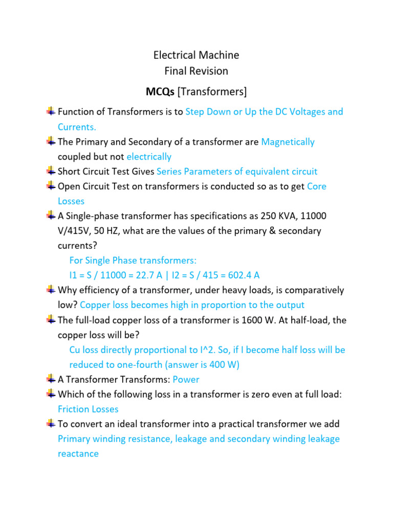Transformer & Motor MCQs Guide | PDF | Electric Motor | Transformer