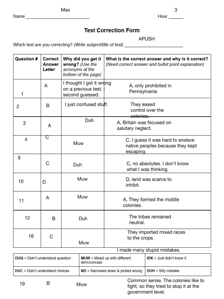Test Correction Form | Download Free PDF | The United States | Human Rights