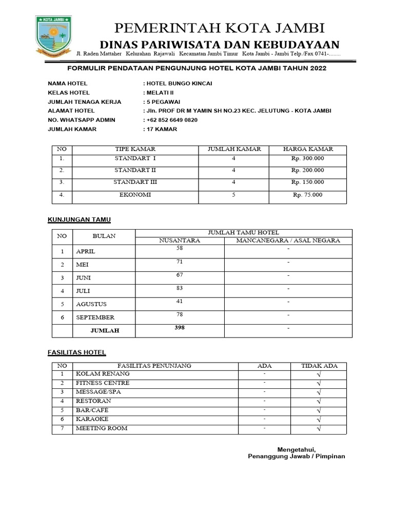 Formulir Pendataan Kunjungan Hotel | PDF