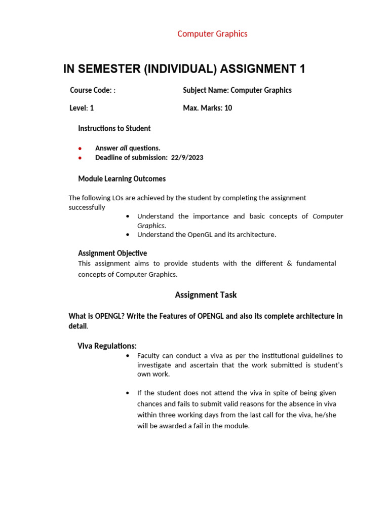 Assignment 1 Computer Graphics Pdf