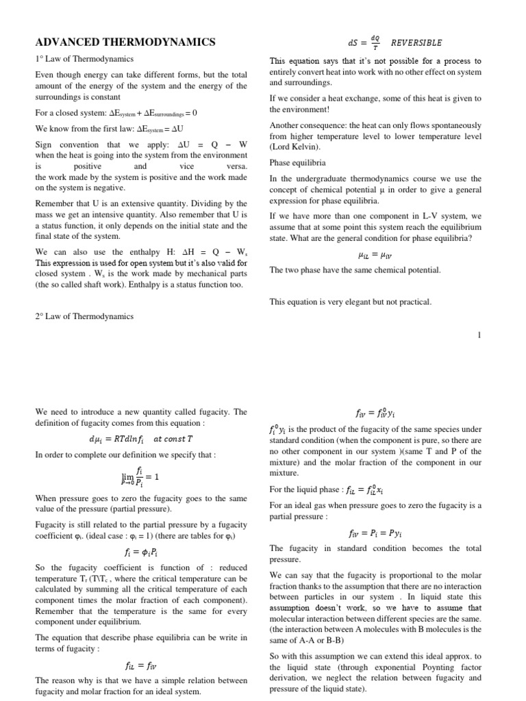 Advanced Thermodynamics | PDF