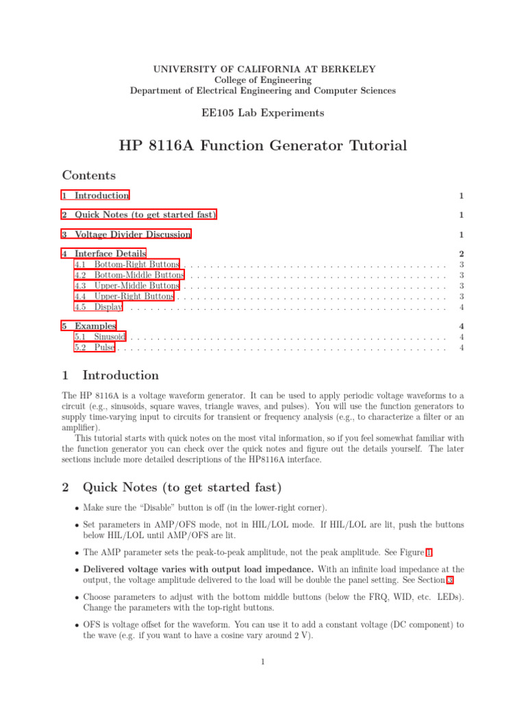 HP 8116a Function-Generator Tutorial | PDF | Amplifier | Amplitude