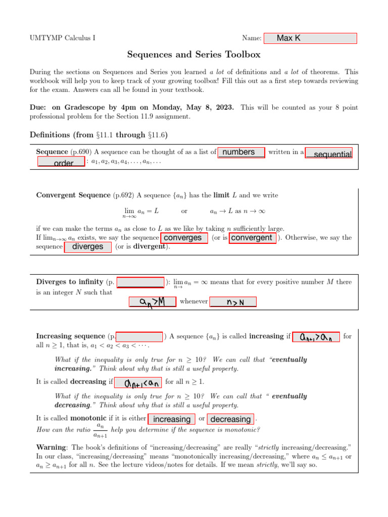 Sequences And Series Toolbox Pdf Sequence Limit Mathematics