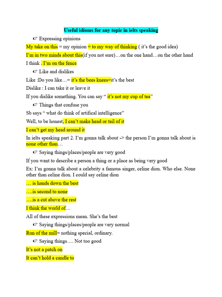 Useful Idioms for IELTS Speaking | PDF | Self-Improvement