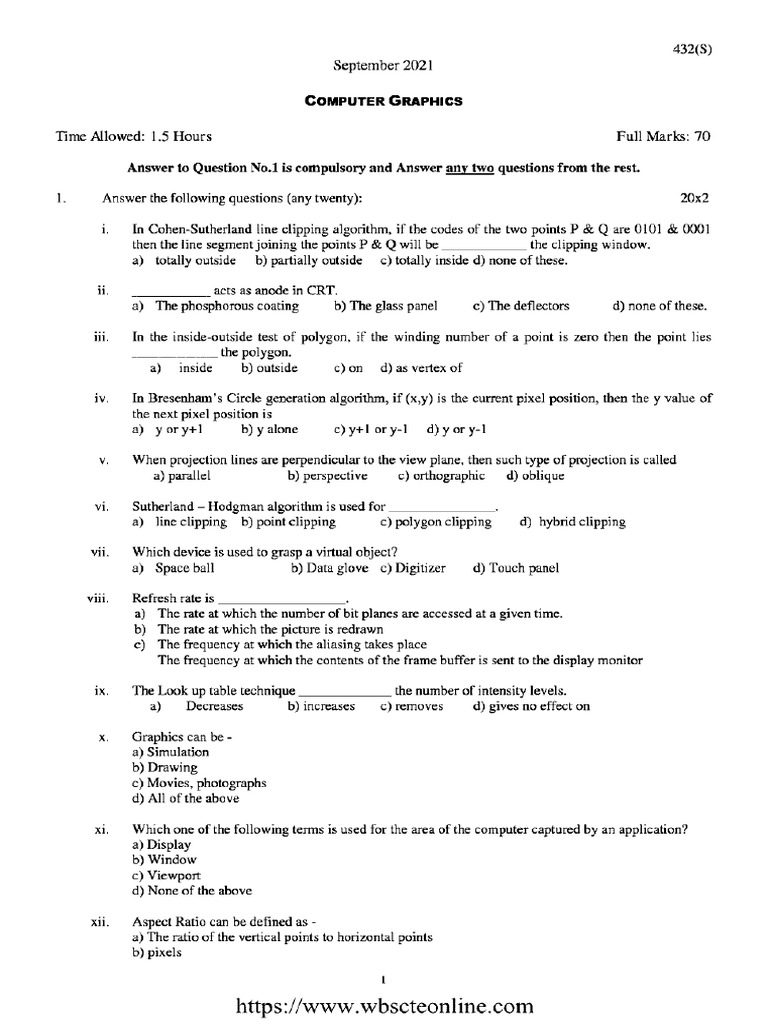 CST 4 Sem Computer Graphics 432 S Sep 2021 | PDF