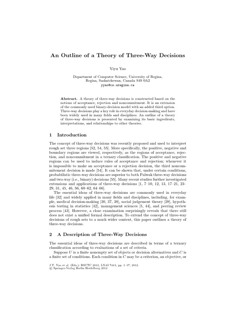 LNAI 7413 - An Outline of A Theory of Three-Way Decisions | PDF | Mathematics | Logic
