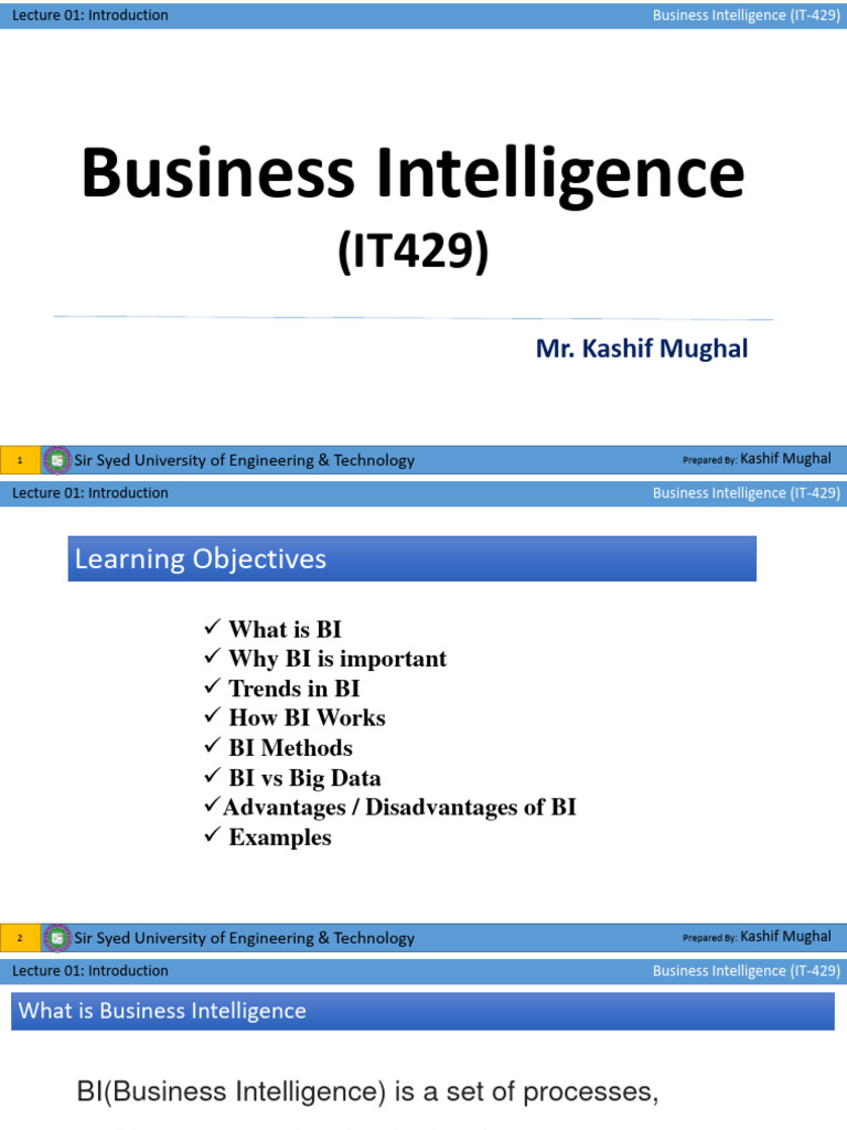 BI Lecture 01 - Introduction | PDF | Business Intelligence | Analytics