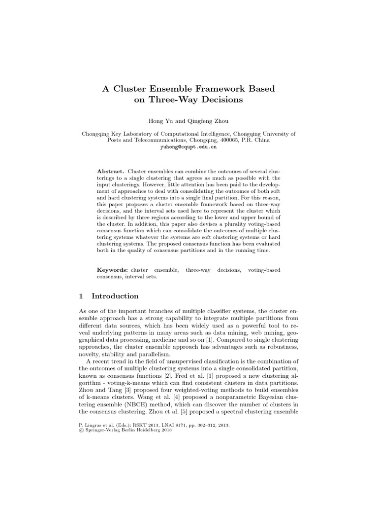 A Cluster Ensemble Framework Based On Three-Way Decisions | PDF ...