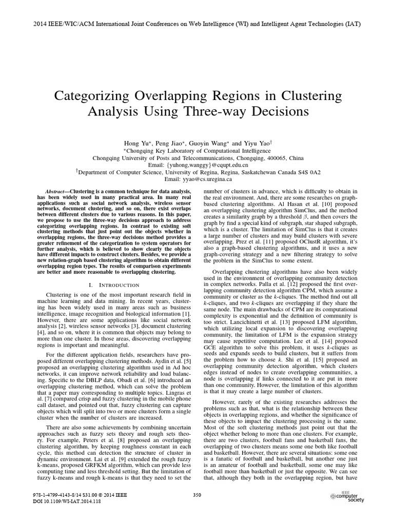 Categorizing Overlapping Regions in Clustering Analysis Using Three-Way Decisions | PDF ...