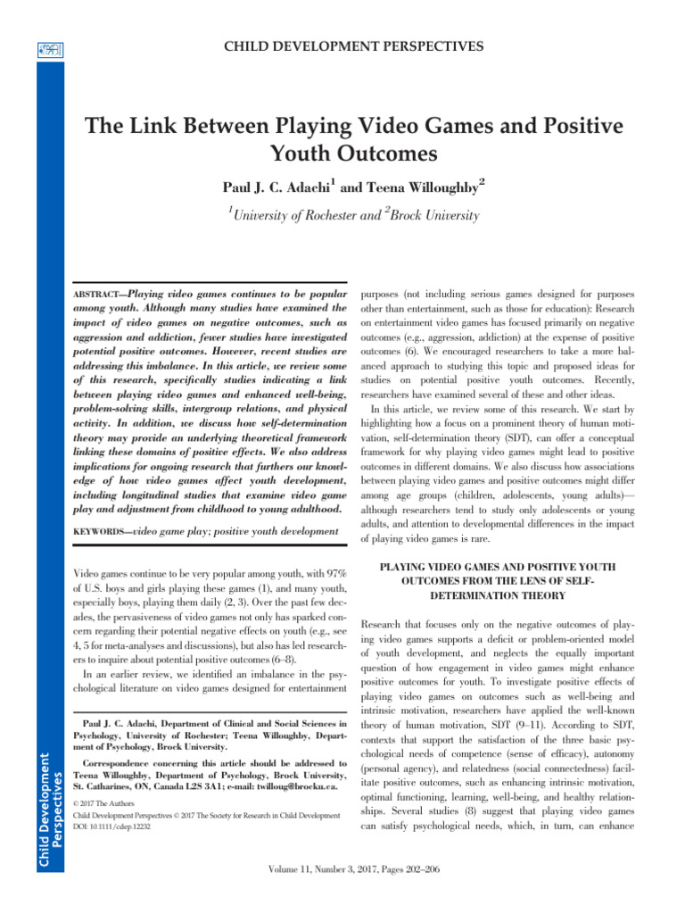 Positive Youth Outcomes from Video Games | PDF | Adolescence | Motivation