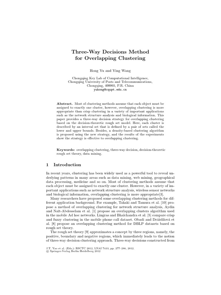 Three-Way Decisions Method For Overlapping Clustering | Download Free PDF | Cluster Analysis ...