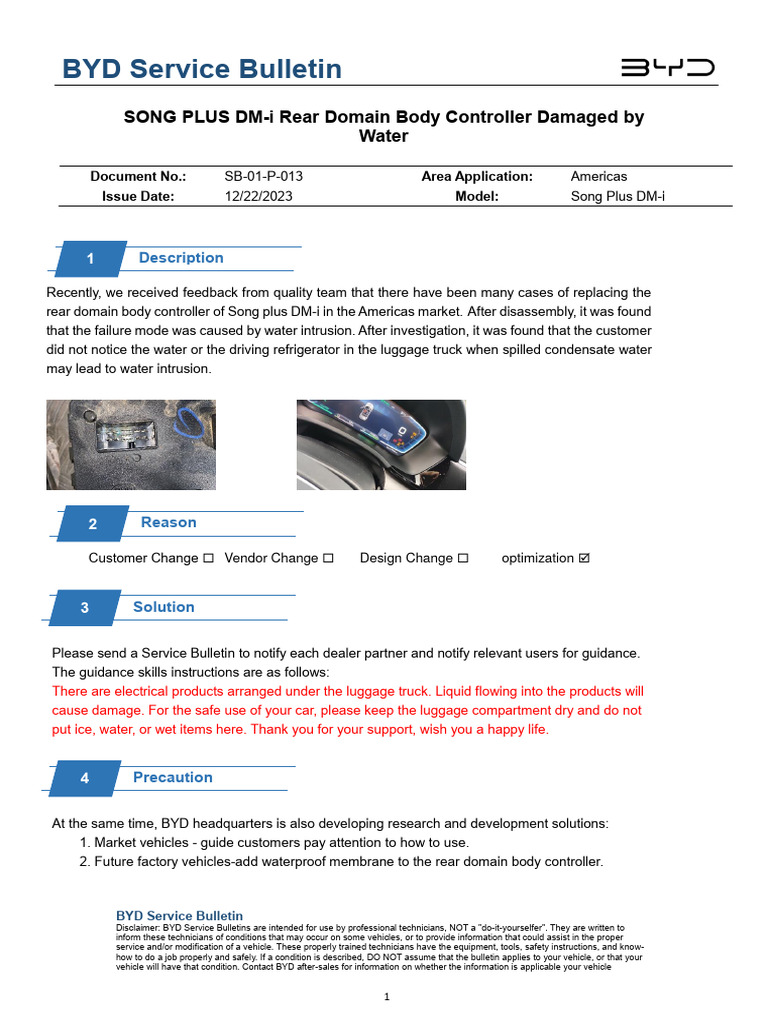 SB-01-P-013 SONG PLUS DM-i Rear Domain Body Controller Damage by Water ...