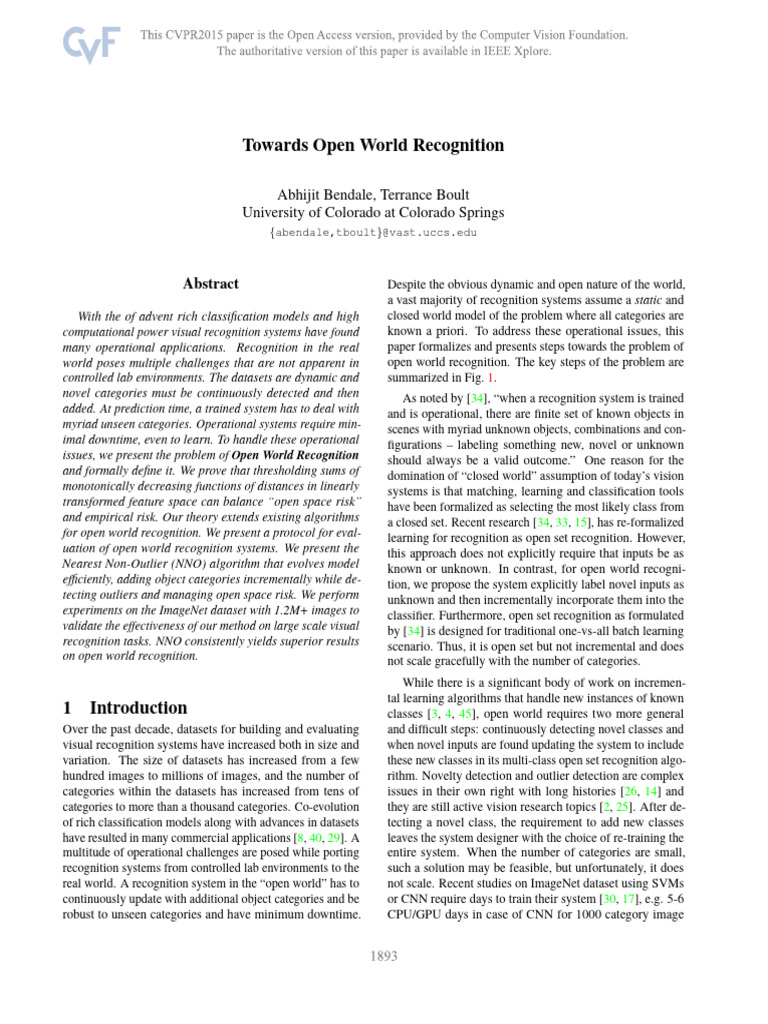 Towards Open World Recognition | PDF Towards Open World Recognition | PDF