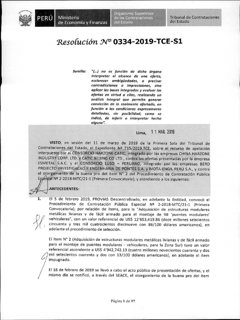 Resolución N 0334-2019-TCE-S1 | PDF | Perú | Outsourcing