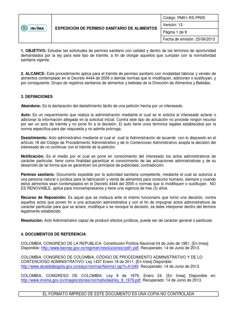 PM01-RS-PR05 Permiso Sanitario | PDF | Gestión de registros | Gobierno