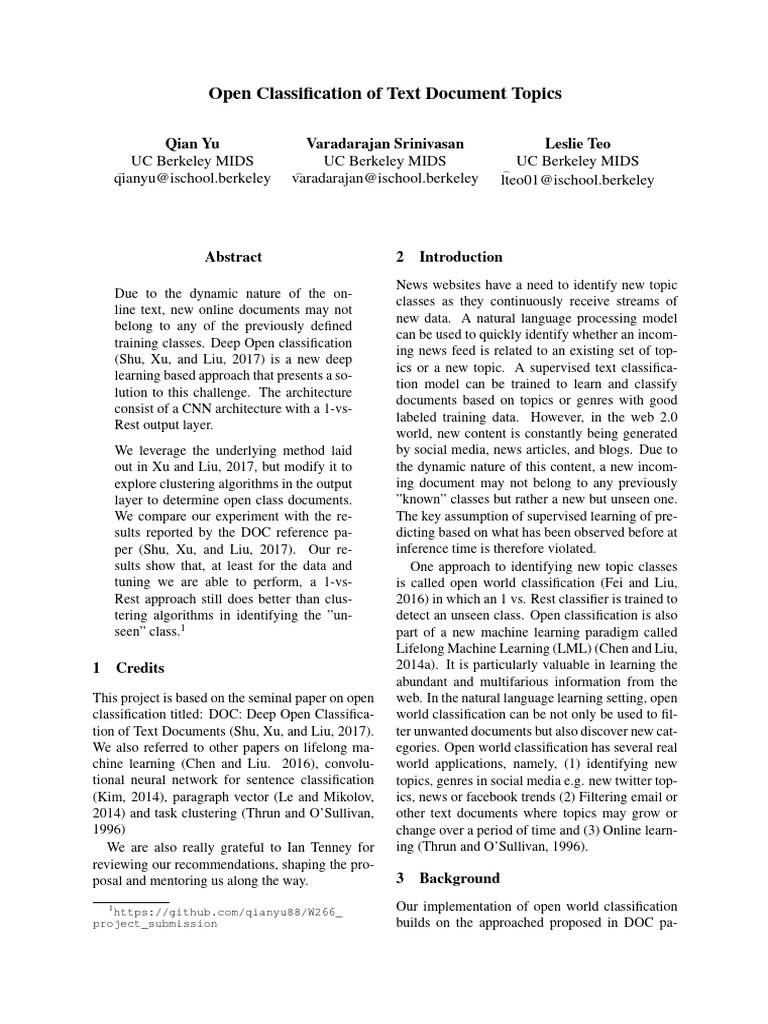 Open Classification Final Report | PDF | Statistical Classification | Cluster Analysis