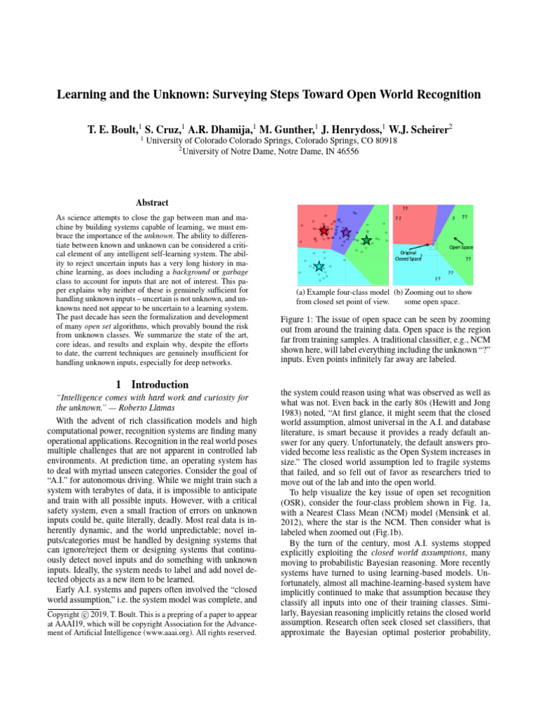 Learning and The Unknown - Surveying Steps Toward Open World Recognition | PDF | Support Vector ...