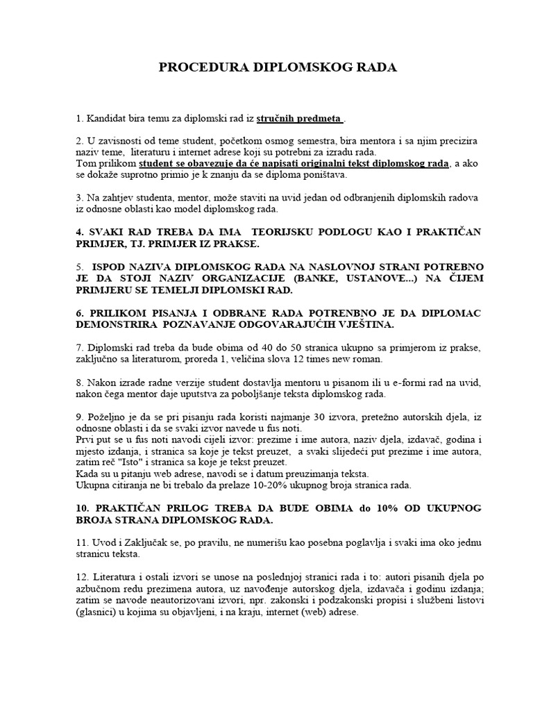 Procedura Diplomskog Rada | PDF