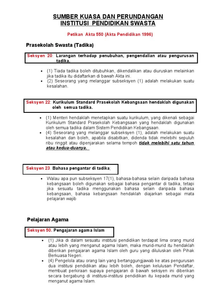 Akta Pendidikan 1996 (Akta 550) | PDF