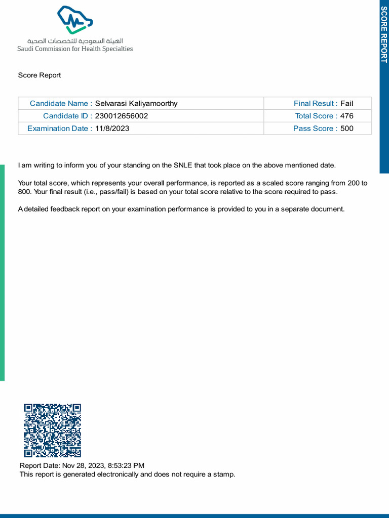 Nursing SNLE Score Report | PDF