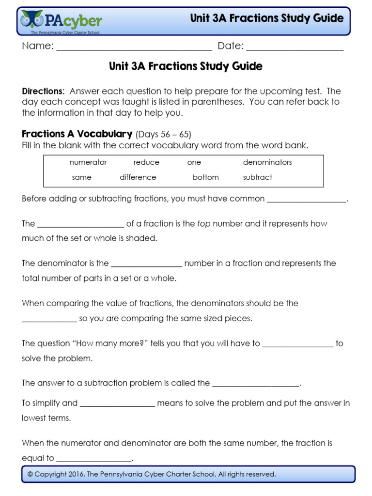 Unit 3A Fractions SG | PDF
