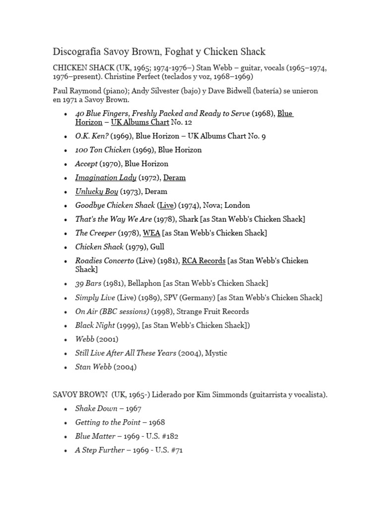 Discografía Savoy Brown, Foghat y Chicken Shack | PDF | Musical Groups | English Musicians
