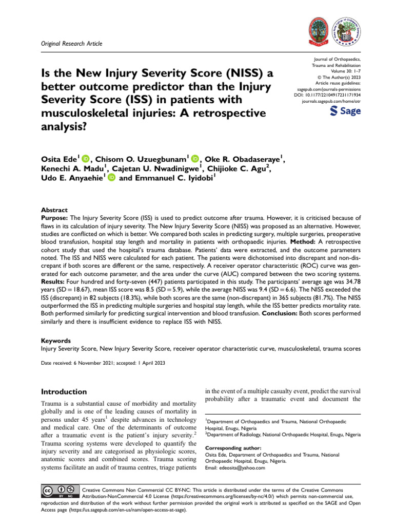 Is The New Injury Severity Score (NISS) A | PDF | Injury | Receiver ...