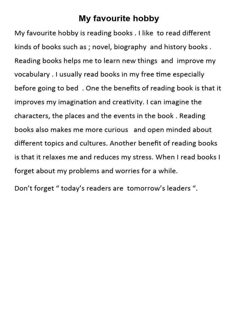 My Favourite Hobby: Reading Books | PDF | General Fiction