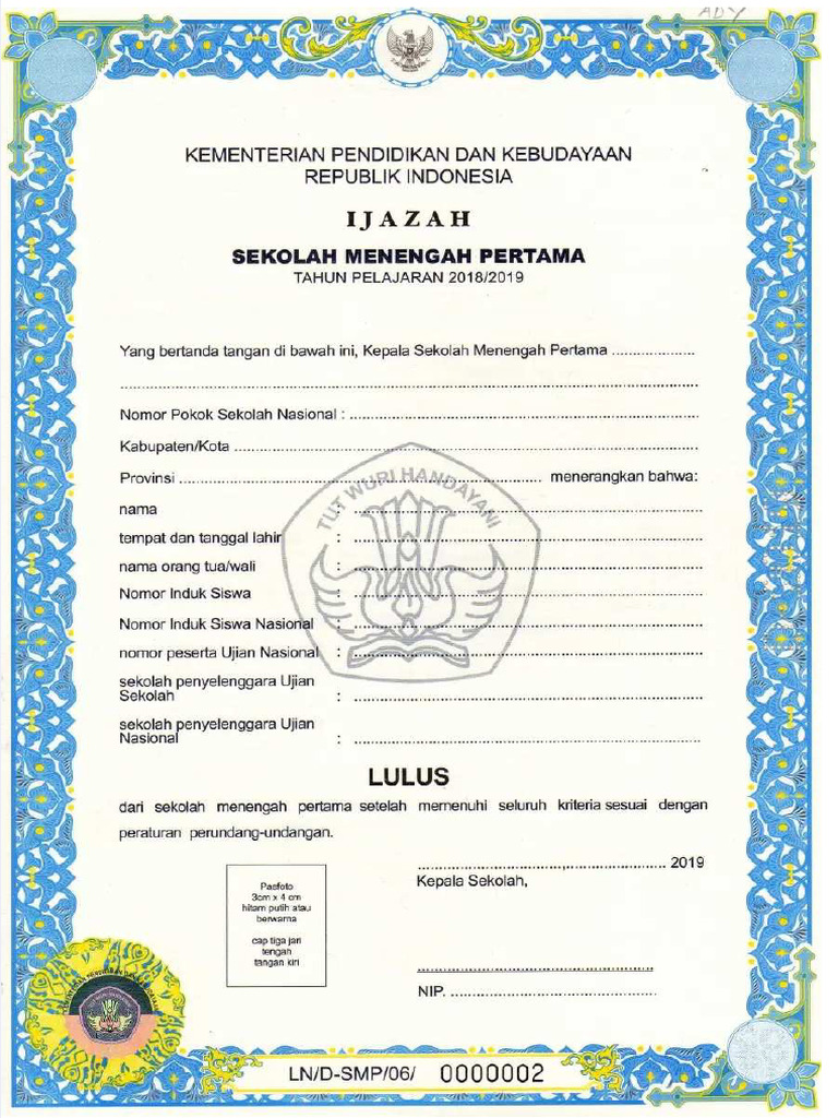 PDF Blanko Ijazah SMP 2018 2019 - Compress | PDF