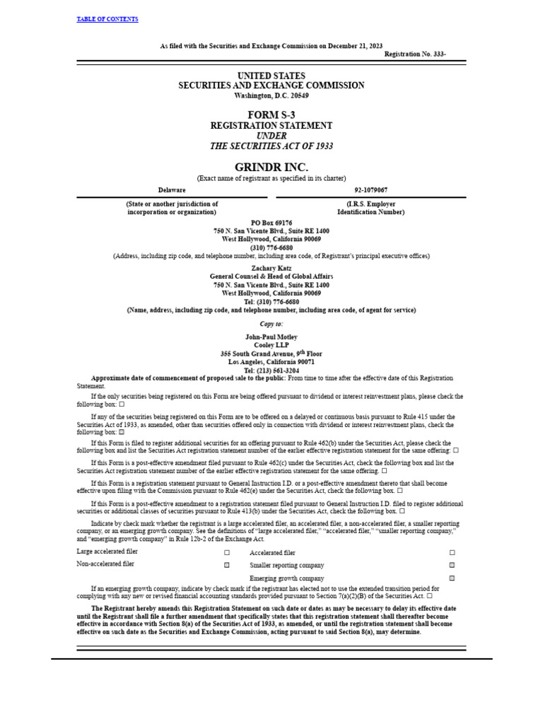 Grindr Inc.: Form S-3 | PDF | Stocks | Securities (Finance)