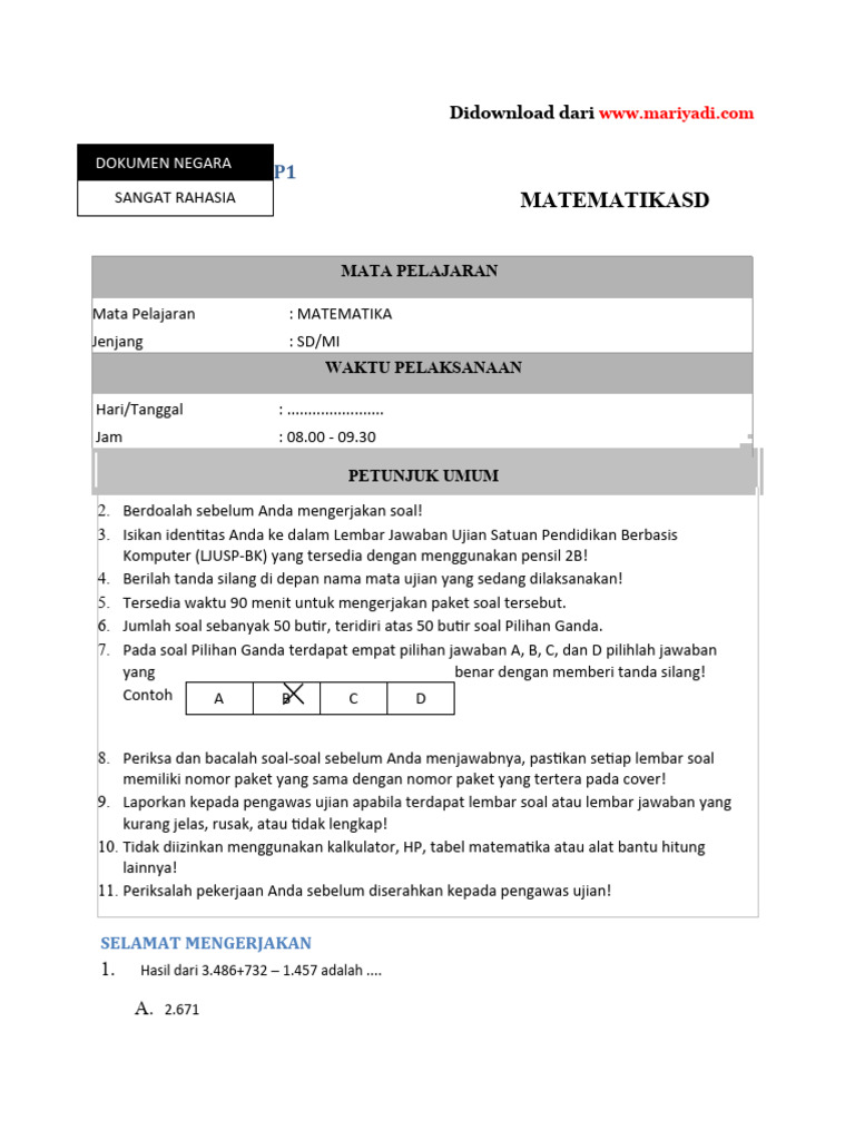 Soal US-SD - Matematika | PDF
