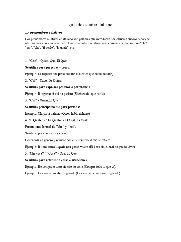 Guía de Estudio Italiano | PDF | Verbo | Morfología Lingüística