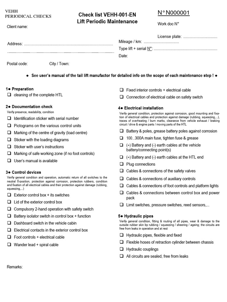 SERV Checklist LPM 001 EN - V1 | PDF | Vehicle Technology | Vehicles