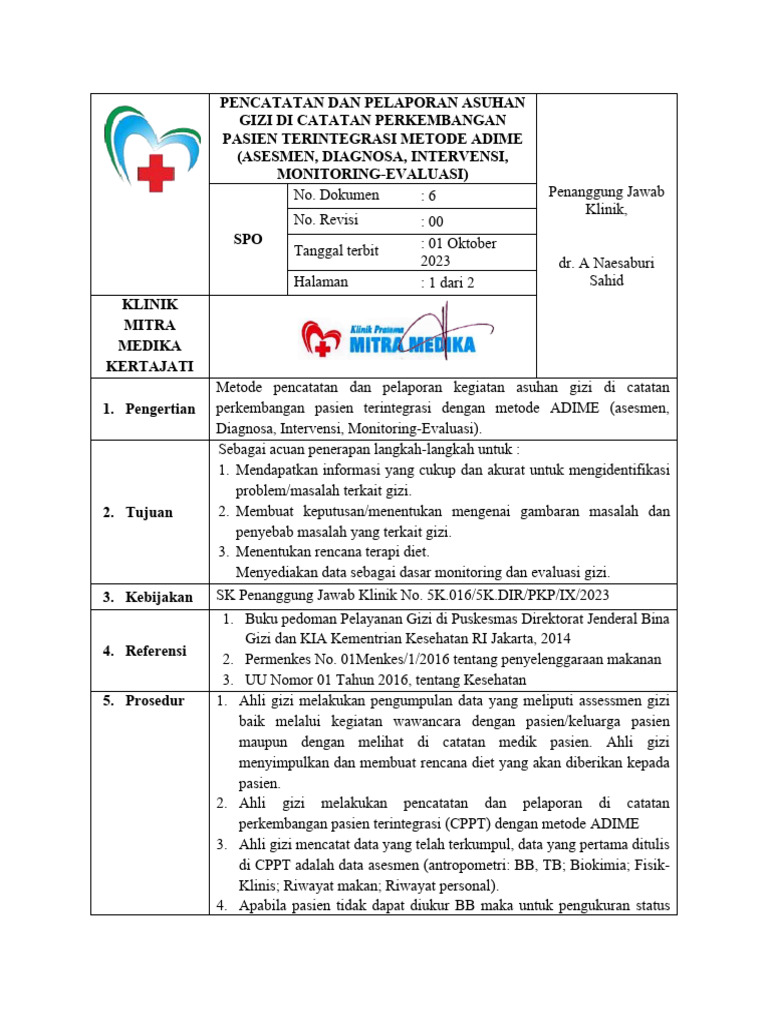 Pencatatan Dan Pelaporan Asuhan Gizi Di Catatan Perkembangan Pasien Terintegrasi Metode Adime ...