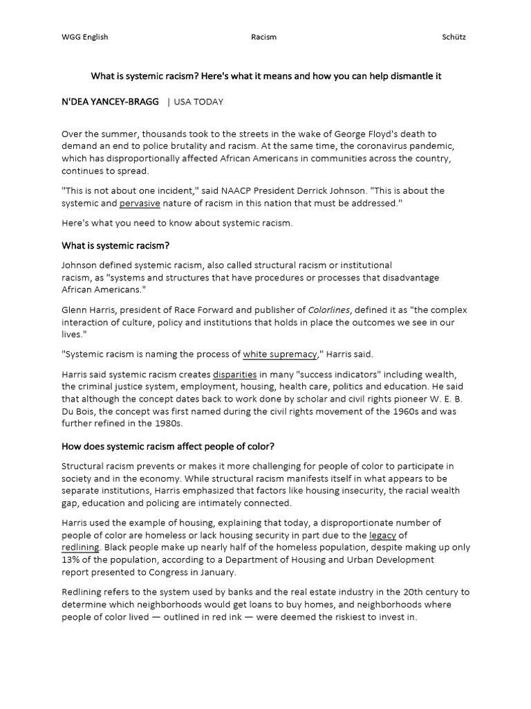 What Is Systemic Racism | PDF | Racism | Discrimination & Race Relations