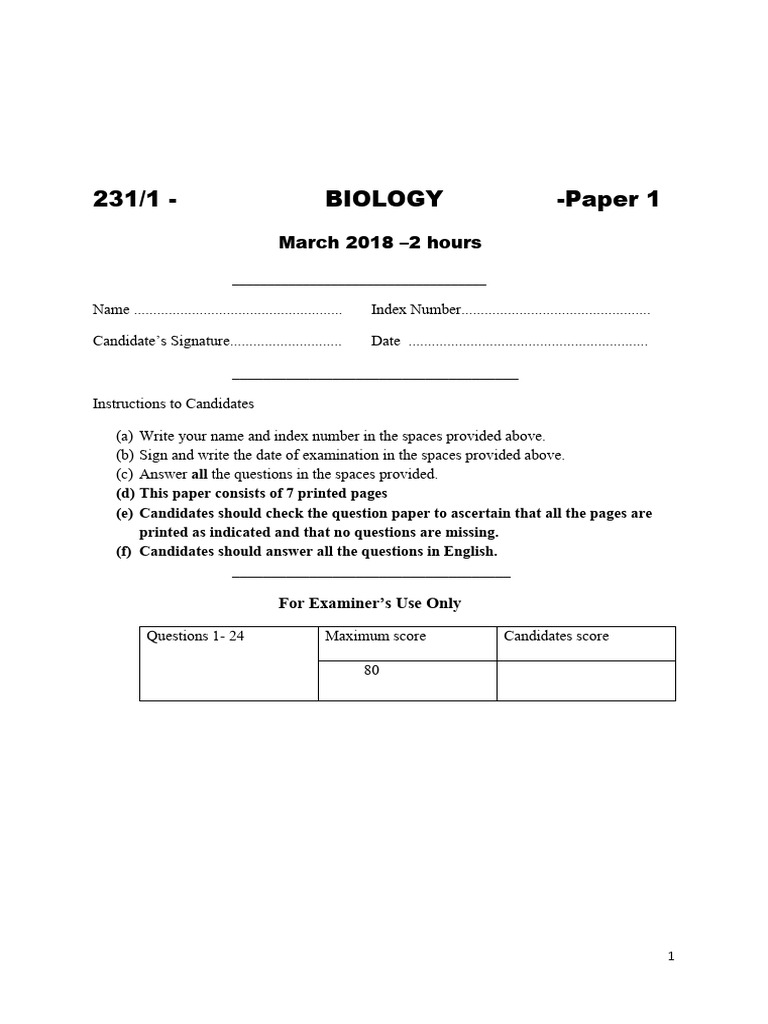 Biology Paper 1 | PDF | Cell (Biology) | Mitosis