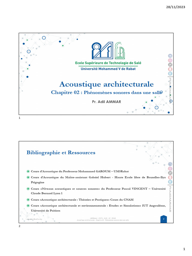 Cours Acoustique Architecturale Chapitre2 | PDF