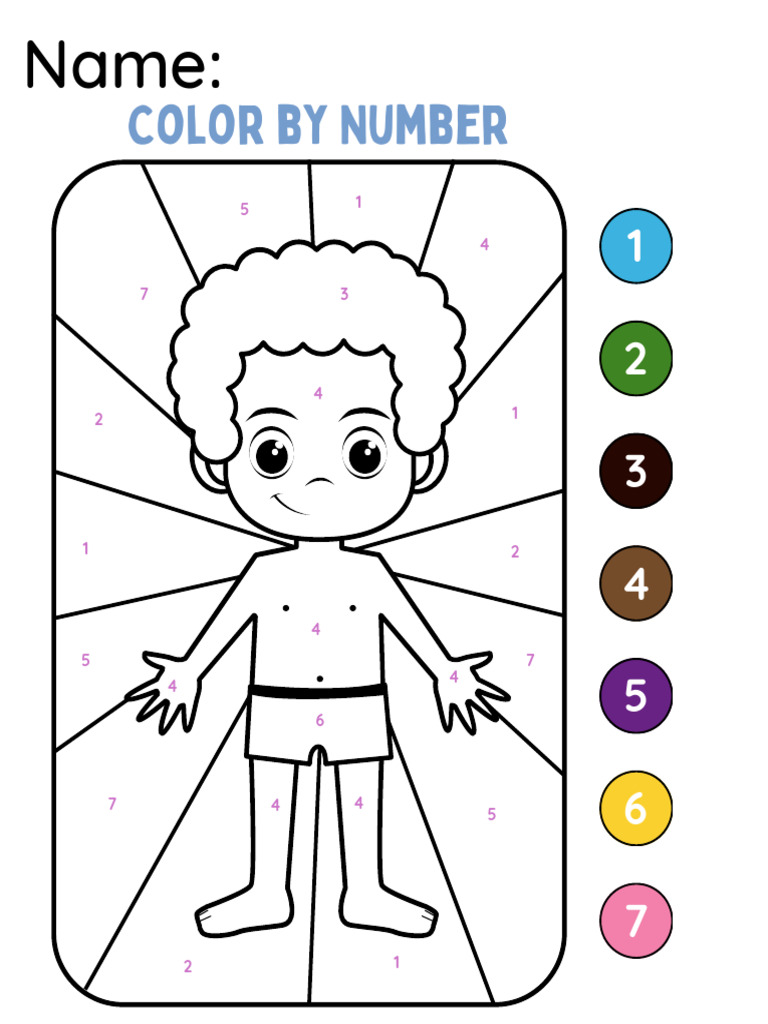 Colorful Fun Color by Number Kids Body Parts Worksheet Set | PDF