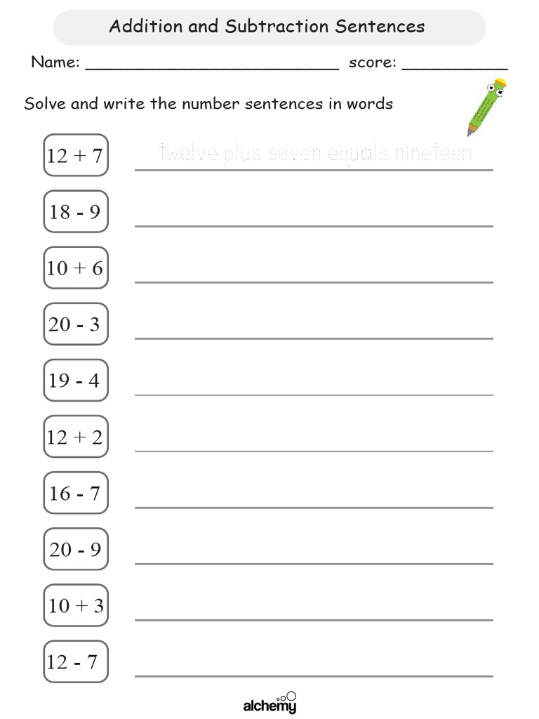 Primary Maths Worksheet (Addition and Subtraction Sentences) | PDF