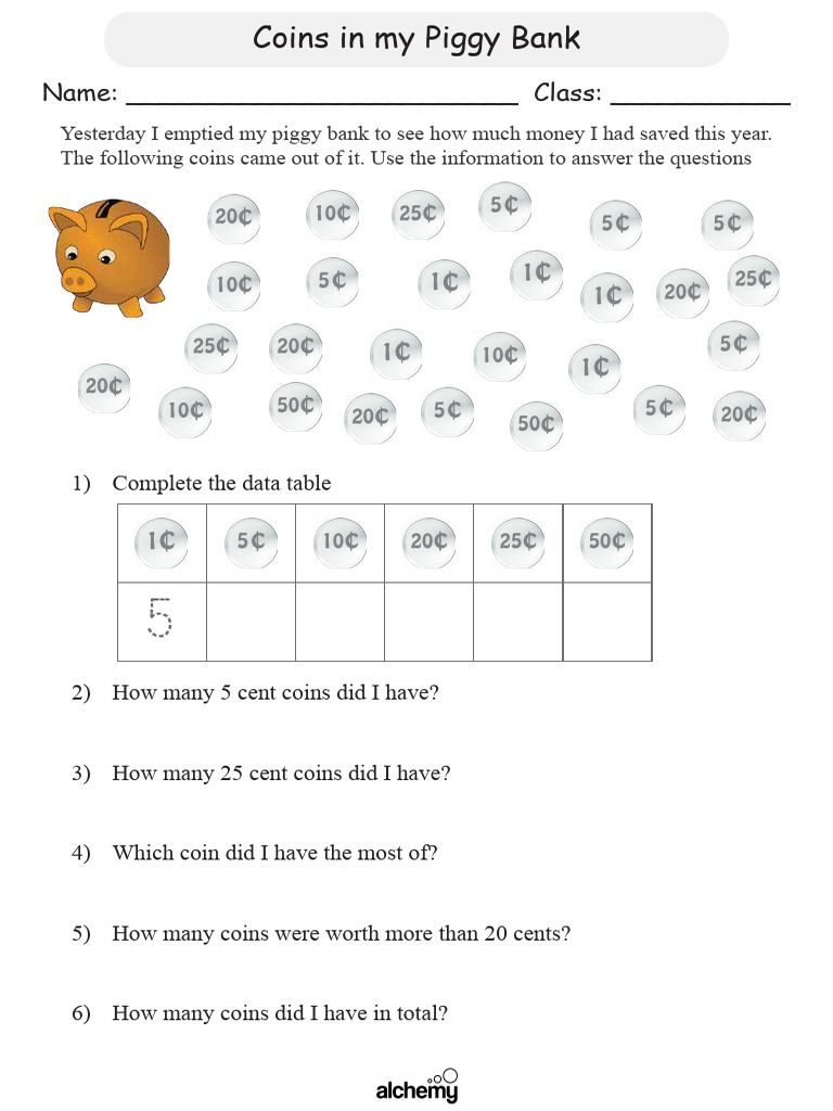Primary Maths Worksheet (Coins in My Piggy Bank) | PDF | Currency | Money