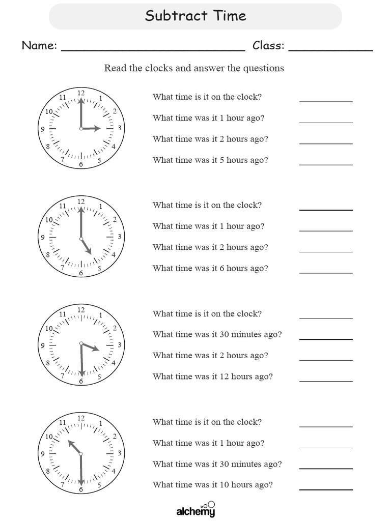 Primary Maths Worksheet (Subtract Time) | PDF