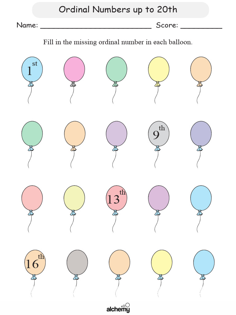Primary Maths Worksheet (Ordinal Numbers Up To 20th) | PDF