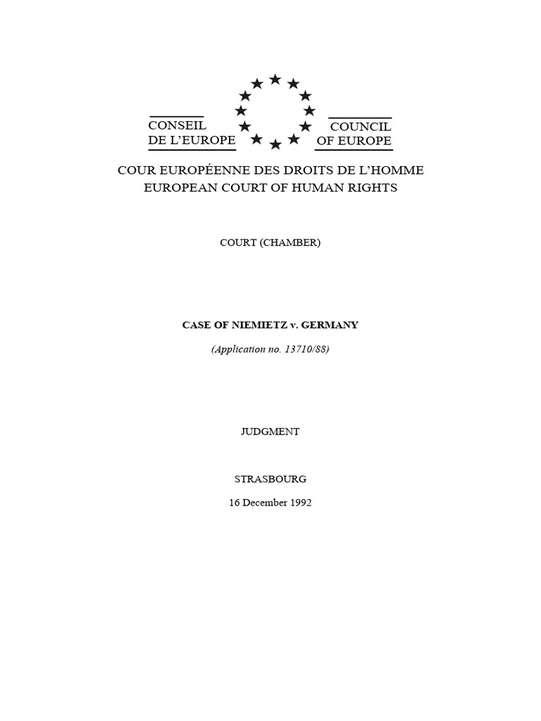 CASE OF NIEMIETZ v. GERMANY | PDF | European Convention On Human Rights ...
