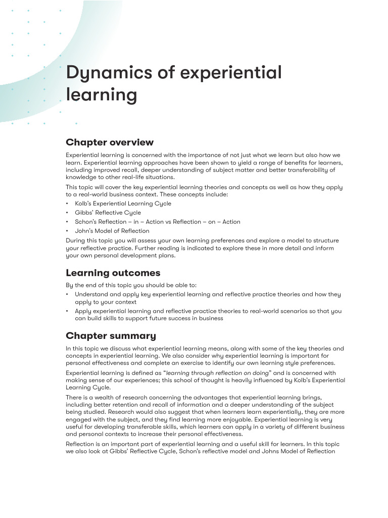 Dynamics of Experiential Learning | PDF | Reflective Practice | Learning